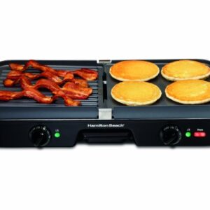 Hamilton Beach 3-in-1 Electric Indoor Grill + Griddle, 8-Serving, Reversible Nonstick Plates, 2 Cooking Zones with Adjustable Temperature (38546), Black