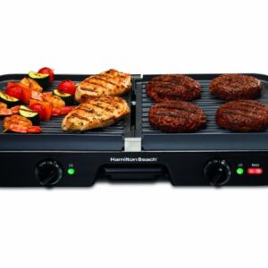 Hamilton Beach 3-in-1 Electric Indoor Grill + Griddle, 8-Serving, Reversible Nonstick Plates, 2 Cooking Zones with Adjustable Temperature (38546), Black