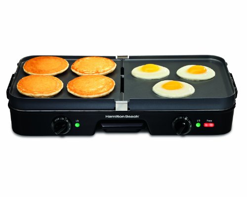 Hamilton Beach 3-in-1 Electric Indoor Grill + Griddle, 8-Serving, Reversible Nonstick Plates, 2 Cooking Zones with Adjustable Temperature (38546), Black