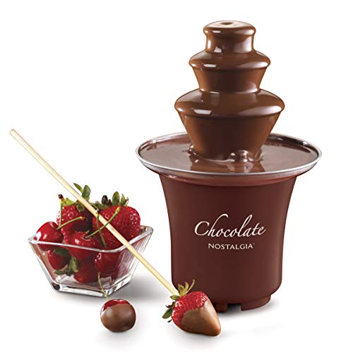 Nostalgia Electric Chocolate Fondue Fountain, 8-Ounce, 3-Tier Set, Fountain Machine for Cheese, Melting Chocolate, Liqueurs, Brown