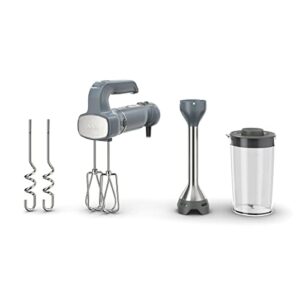 ninja ci105brn foodi power mixer system, 750-peak-watt immersion blender and hand mixer, easyglide beaters, dough hooks, 3-cup blending vessel, sea salt gray