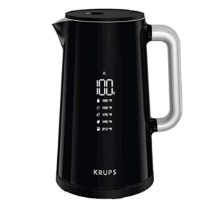 krups bw801852 smart temp digital kettle: prepare tea and coffee. full stainless interior and safety off, 1.7-liter, black