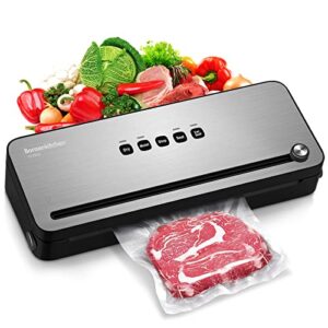 bonsenkitchen vacuum packing machine for foods, vacuum sealer with built-in cutter for both wet and dry foods, vacuum roll bags included