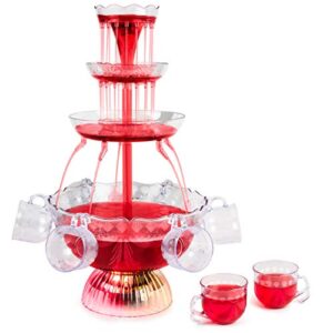 nostalgia 3-tier party fountain, holds 1.5 gallons, led lighted base, includes 8 reusable cups, 1.5 gallon, clear