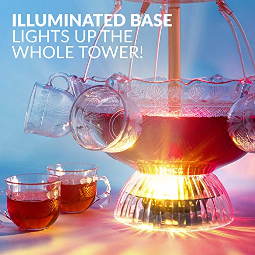 Nostalgia 3-Tier Party Fountain, Holds 1.5 Gallons, LED Lighted Base, Includes 8 Reusable Cups, 1.5 Gallon, Clear