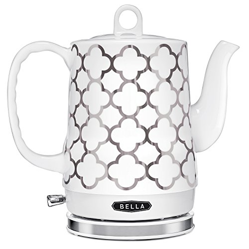 BELLA Electric Ceramic Tea Kettle, Boil Water Quickly and Easily, Detachable Swivel Base & Boil Dry Protection, Carefree Auto Shut Off, 1.2 L, Silver Tile Pattern