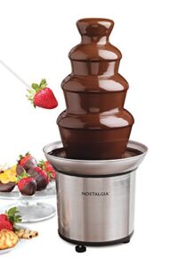 nostalgia electric chocolate fondue fountain, 32-ounce, 4 tier set, fountain machine for cheese, melting chocolate, liqueurs, stainless steel