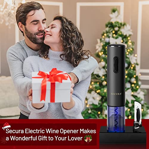 Secura Electric Wine Opener, Automatic Electric Wine Bottle Corkscrew Opener with Foil Cutter, Rechargeable (Black)