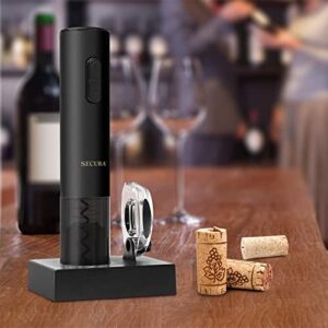 Secura Electric Wine Opener, Automatic Electric Wine Bottle Corkscrew Opener with Foil Cutter, Rechargeable (Black)