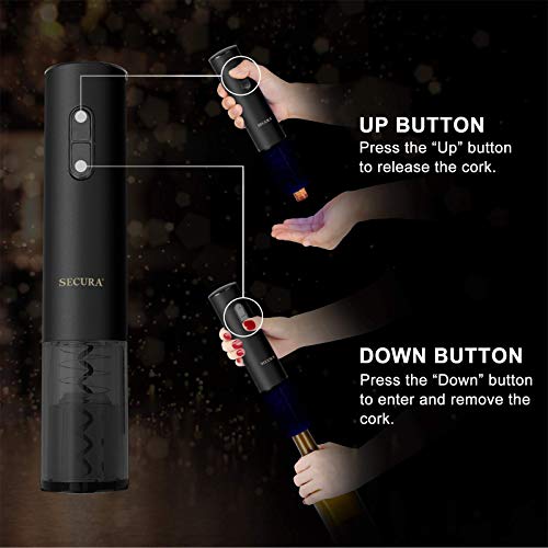 Secura Electric Wine Opener, Automatic Electric Wine Bottle Corkscrew Opener with Foil Cutter, Rechargeable (Black)