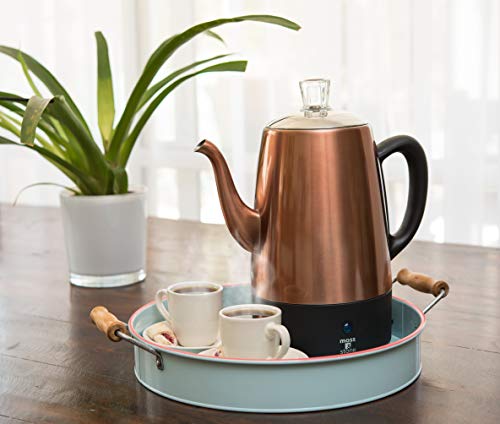 Moss & Stone Electric Coffee Percolator Copper Body with Stainless Steel Lids Coffee Maker | Percolator Electric Pot - 10 Cups, Copper Camping Coffee Pot