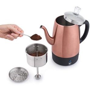 Moss & Stone Electric Coffee Percolator Copper Body with Stainless Steel Lids Coffee Maker | Percolator Electric Pot - 10 Cups, Copper Camping Coffee Pot