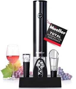 mueller electric wine opener set – rechargeable batteries and usb charging cable – electric corkscrew opener with foil cutter, wine pourer, vacuum stopper (batteries included), valentines day gifts