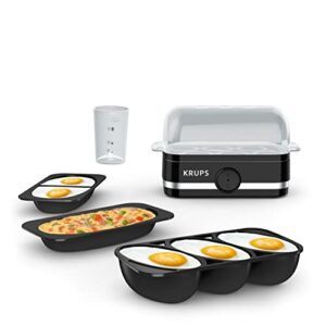 krups simply electric egg cooker: rapidly cook hard boiled, poached, scrambled eggs or omelets. 6 egg capacity, black