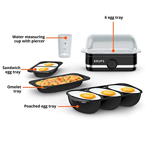 KRUPS Simply Electric Egg Cooker: Rapidly Cook Hard Boiled, Poached, Scrambled Eggs or Omelets. 6 Egg Capacity, Black