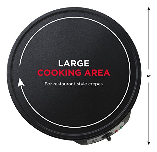 CHEFMAN Electric Crepe Maker: Precise Temp Control, 12" Non-Stick Griddle, Perfect for Crepes, Tortillas, Blintzes, Pancakes, Waffles, Eggs, Bacon, Batter Spreader & Spatula Included, Black