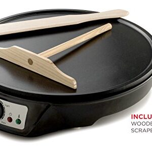 CHEFMAN Electric Crepe Maker: Precise Temp Control, 12" Non-Stick Griddle, Perfect for Crepes, Tortillas, Blintzes, Pancakes, Waffles, Eggs, Bacon, Batter Spreader & Spatula Included, Black