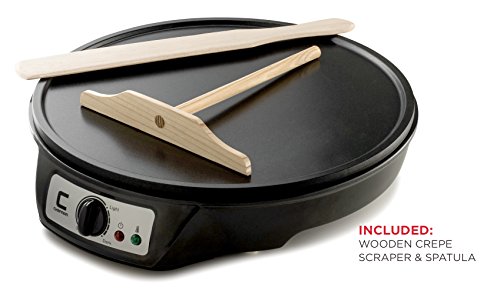 CHEFMAN Electric Crepe Maker: Precise Temp Control, 12" Non-Stick Griddle, Perfect for Crepes, Tortillas, Blintzes, Pancakes, Waffles, Eggs, Bacon, Batter Spreader & Spatula Included, Black