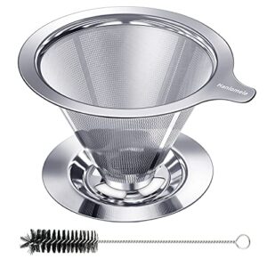 hanlomele pour over coffee dripper, paperless reusable coffee filter, pour over coffee maker for single cup brew, double mesh design of stainless steel cone filter for perfect extraction (1-2 cup)