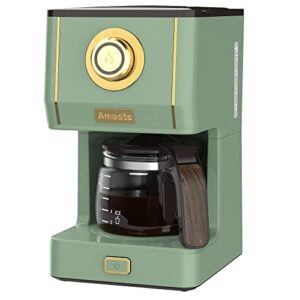 amaste drip coffee maker, coffee machine with 25 oz glass coffee pot, retro style coffee maker with reusable coffee filter & three brewing modes, 30minute-warm-keeping, matcha green