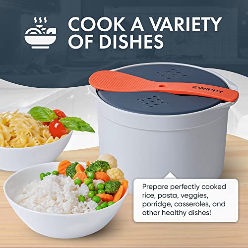 Zwippy Microwave Rice Cooker with Measuring Cup - Pasta Cooker Microwaveable - Vegetable Steamer Set - All-in-One Cookware for Quinoa, Chicken, Oatmeal & Soups - Non-stick - Dishwasher Safe - BPA Free