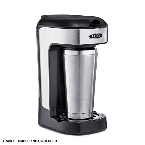 BELLA One Scoop One Cup Coffee Maker, Brew in Minutes, Dishwater Safe, Black and Stainless Steel, Great for Small Kitchens