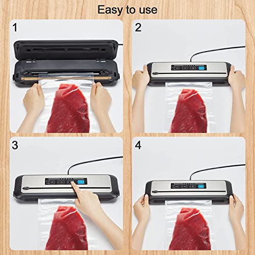 Inkbird Vacuum Sealer Machine with Starter Kit, Automatic PowerVac Air Sealing Machine for Food Preservation, Dry & Moist Sealing Modes,Built-in Cutter,Easy Cleaning Storage with Sealer Bag*5 (8"*11.8")and Bag Roll*1 (8"*79"), INK-VS01