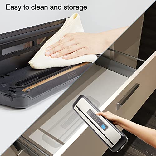 Inkbird Vacuum Sealer Machine with Starter Kit, Automatic PowerVac Air Sealing Machine for Food Preservation, Dry & Moist Sealing Modes,Built-in Cutter,Easy Cleaning Storage with Sealer Bag*5 (8"*11.8")and Bag Roll*1 (8"*79"), INK-VS01