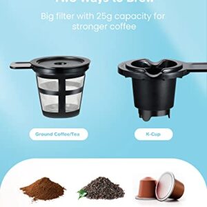 Famiworths Single Serve Coffee Maker for K Cup and Ground Coffee, 6 to 14 Oz Brew Sizes, Fits Travel Mug, Mini One Cup Coffee Maker with Self-cleaning Function, Cyan