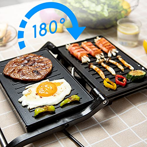 Panini Press Grill, Sandwich Maker with Non-stick Plates, Opens 180 Degrees for Any Size, Indicator Lights, Electric Indoor Grill by Aigostar, Sliver