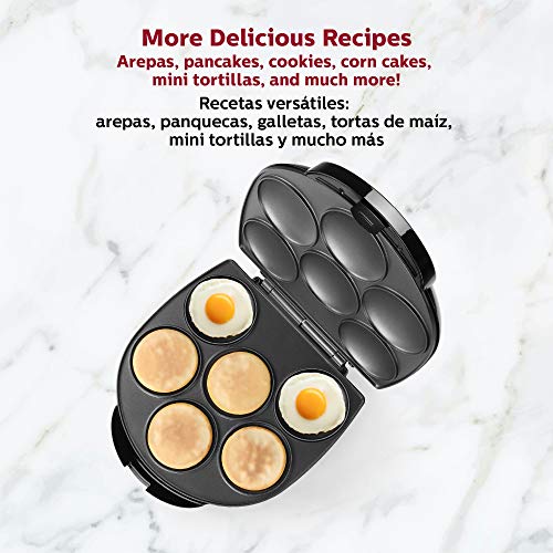 Holstein Housewares Non-Stick 6-Section Multi-Food Maker - Arepas, Mini Pancakes, Corncakes and More, 6-PC, Black