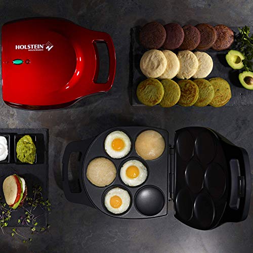 Holstein Housewares Non-Stick 6-Section Multi-Food Maker - Arepas, Mini Pancakes, Corncakes and More, 6-PC, Black