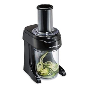 hamilton beach 3-in-1 electric vegetable spiralizer & slicer with 3 cutting cones for veggie spaghetti, linguine, and ribbons, 6-cups, black,70930