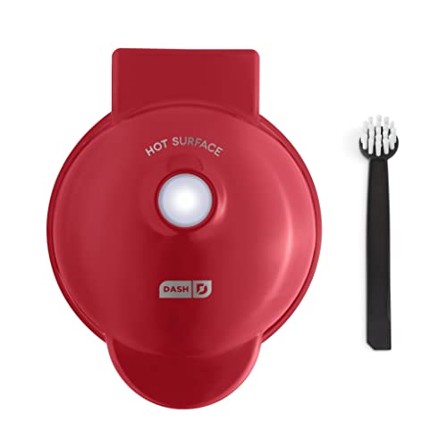 DASH Deluxe Mini Maker for Individual Waffles, Hash Browns, Keto Chaffles with Included Brush and Cord Wrap, and Easy to Clean Non-Stick Surfaces, 4 Inch, Apple Red