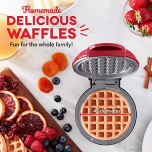 DASH Deluxe Mini Maker for Individual Waffles, Hash Browns, Keto Chaffles with Included Brush and Cord Wrap, and Easy to Clean Non-Stick Surfaces, 4 Inch, Apple Red