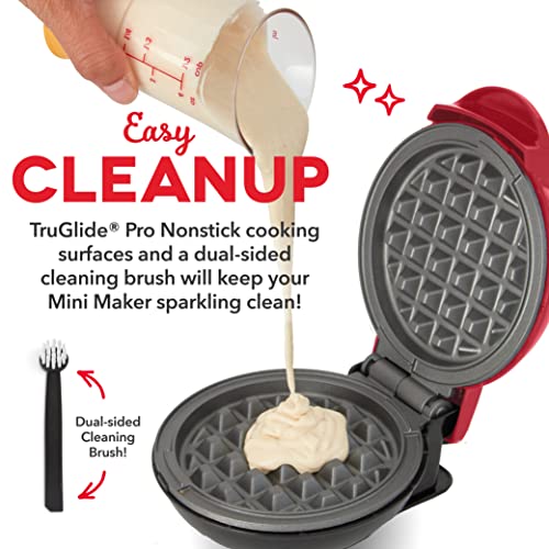 DASH Deluxe Mini Maker for Individual Waffles, Hash Browns, Keto Chaffles with Included Brush and Cord Wrap, and Easy to Clean Non-Stick Surfaces, 4 Inch, Apple Red