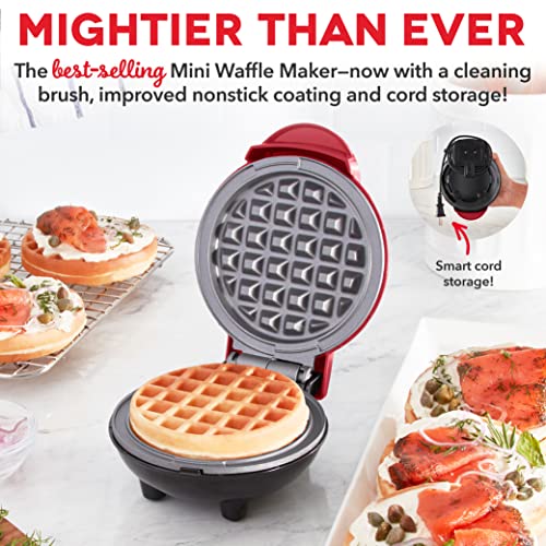 DASH Deluxe Mini Maker for Individual Waffles, Hash Browns, Keto Chaffles with Included Brush and Cord Wrap, and Easy to Clean Non-Stick Surfaces, 4 Inch, Apple Red