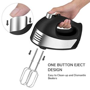 Hand Mixer Electric, Cusinaid 5-Speed Hand Mixer with Turbo Handheld Kitchen Mixer Includes Beaters, Dough Hooks and Storage Case (Black)