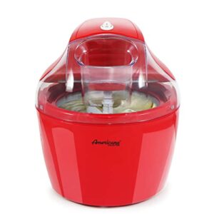 americana eim-1400r 1.5 qt freezer bowl automatic easy homemade electric ice cream maker, ingredient chute, on/off switch, no salt needed, creamy ice cream, gelato, frozen yogurt, sorbet, recipe book