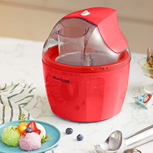 Americana EIM-1400R 1.5 Qt Freezer Bowl Automatic Easy Homemade Electric Ice Cream Maker, Ingredient Chute, On/Off Switch, No Salt Needed, Creamy Ice Cream, Gelato, Frozen Yogurt, Sorbet, Recipe Book