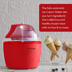 Americana EIM-1400R 1.5 Qt Freezer Bowl Automatic Easy Homemade Electric Ice Cream Maker, Ingredient Chute, On/Off Switch, No Salt Needed, Creamy Ice Cream, Gelato, Frozen Yogurt, Sorbet, Recipe Book