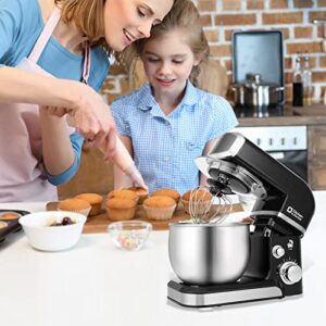 Kitchen in the box Stand Mixer,3.2Qt Small Electric Food Mixer,6 Speeds Portable Lightweight Kitchen Mixer for Daily Use with Egg Whisk,Dough Hook,Flat Beater (Black)