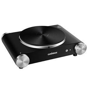 cusimax electric hot plate for cooking portable single burner 1500w cast iron hot plates heat-up in seconds adjustable temperature control stainless steel non-slip rubber feet upgraded version b101