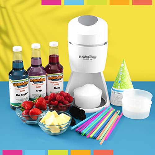 Hawaiian Shaved Ice S900A Shaved Ice and Snow Cone Machine with 3 Flavor Syrup Pack and Accessories