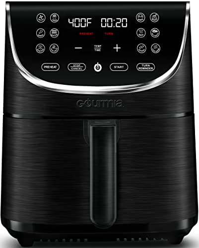 Gourmia Air Fryer Oven Digital Display 7 Quart Large AirFryer Cooker 12 Touch Cooking Presets, XL Air Fryer Basket 1700w Power Multifunction GAF716 Black and Stainless Steel Accents FRY FORCE 360°