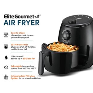 Elite Gourmet EAF-0201 Personal 2.1 Qt. Compact Space Saving Electric Hot Air Fryer Oil-Less Healthy Cooker, Timer & Temperature Controls, 1000W