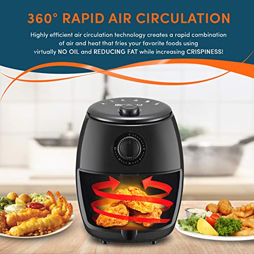 Elite Gourmet EAF-0201 Personal 2.1 Qt. Compact Space Saving Electric Hot Air Fryer Oil-Less Healthy Cooker, Timer & Temperature Controls, 1000W