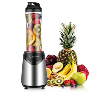 la reveuse smoothies blender personal size 300 watts with 18 oz bpa-free portable travel sports bottle (silver)