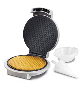 proctor silex waffle cone and ice cream bowl maker with browning control, shaper roller and cup press, 7.5” nonstick plates, white (26410)