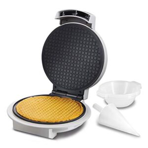 Proctor Silex Waffle Cone and Ice Cream Bowl Maker with Browning Control, Shaper Roller and Cup Press, 7.5” Nonstick Plates, White (26410)